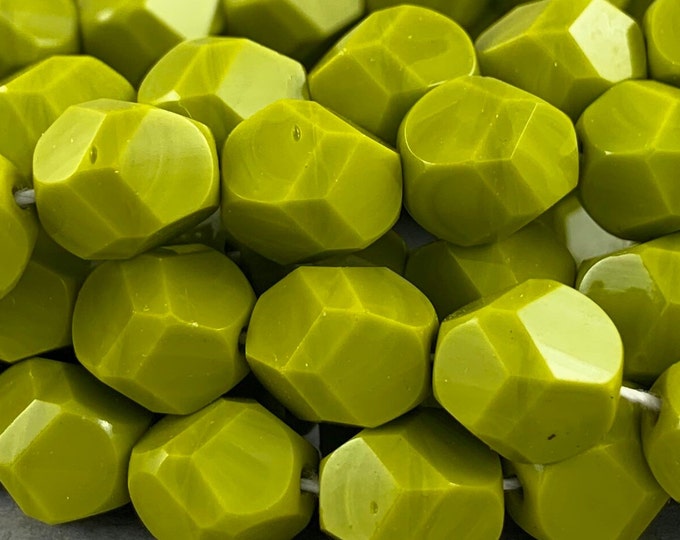 Nugget Cut Gaspeite Opaque Czech Glass Beads, Olivine, Olive Green ...