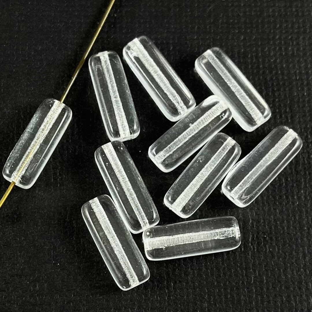 Crystal Clear Czech Glass Rectangle Shaped Beads, Transparent, Tube ...