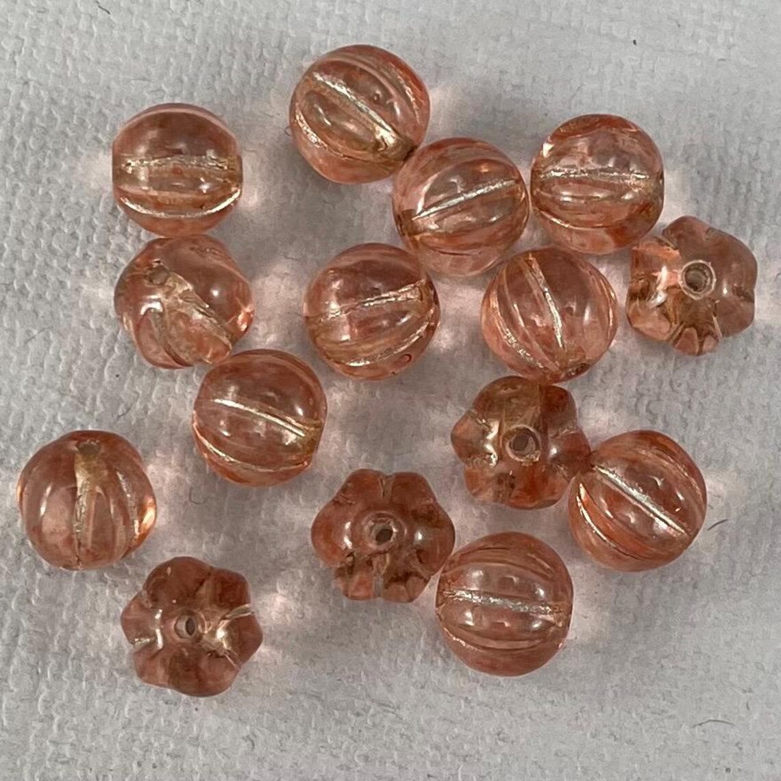 Transparent Clear Melon Beads, Copper Tinted, Fluted Pressed Czech ...