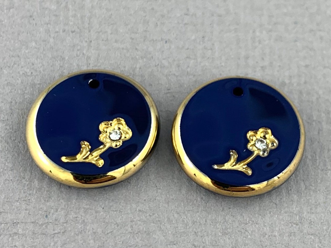 Vintage, Gilded Intaglio Lapis Blue Glass Circle Pendant, Charm, Flower ...