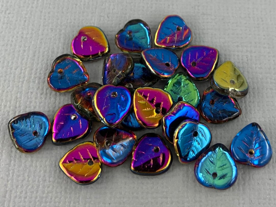 Mix, Little Heart Leaf Pressed Beads Metallic Rainbow Blue Aurora ...