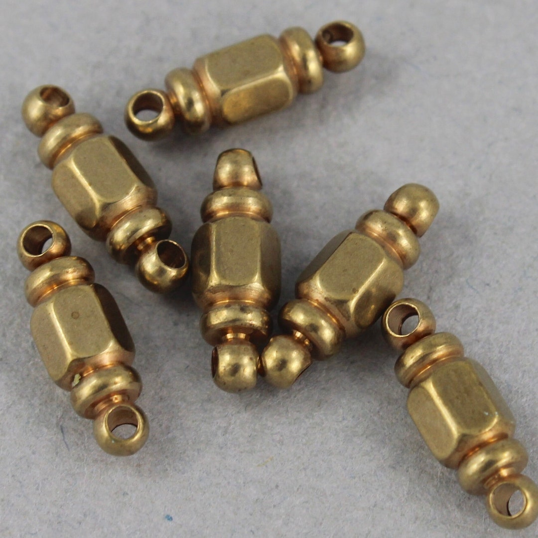 Solid, Raw Brass Hexagon Connector Beads With Two Loops, Vintage Style ...