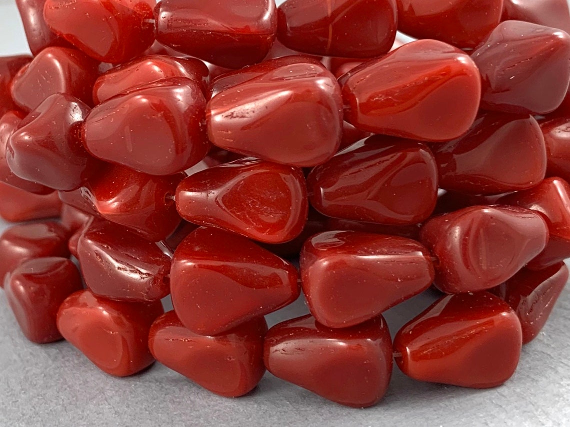 Rich Cherry Red Pressed Czech Glass Squared Teardrop Beads | Etsy
