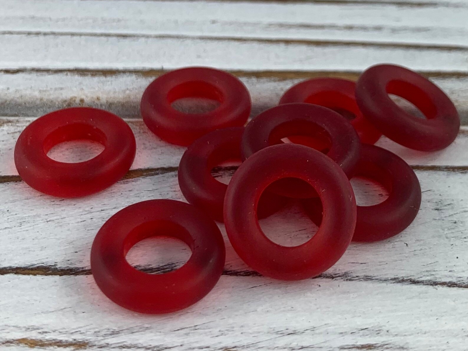 Frosted Matte Finish Czech glass donut shaped beads in Ruby | Etsy