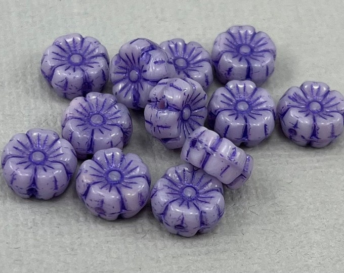 Purple Czech Glass Hibiscus Flower Beads With Dark Purple Wash Finish ...