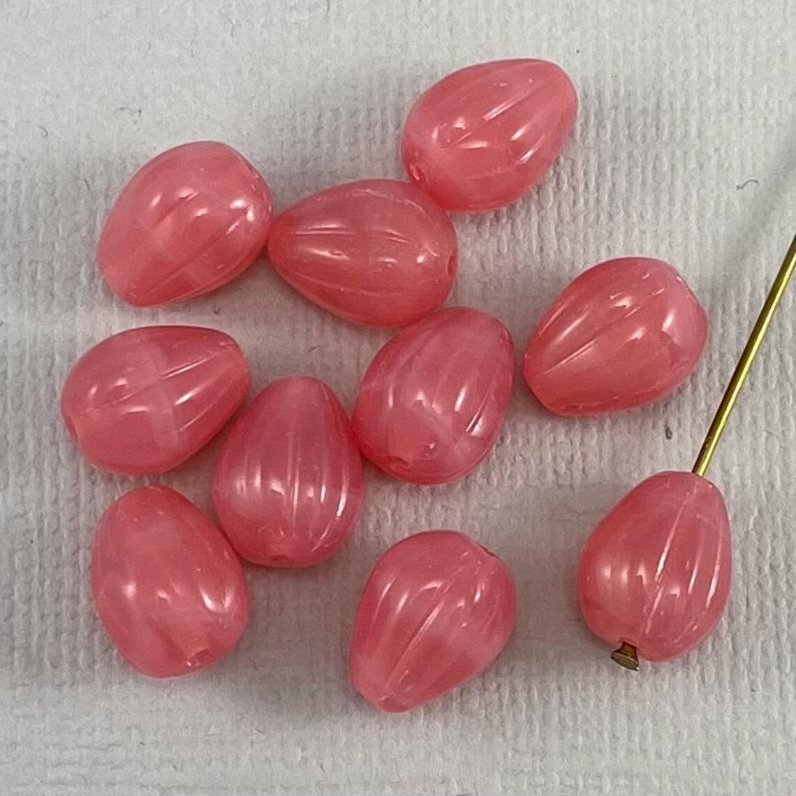 Opal Pink Fluted Czech Glass Teardrop Beads, Pear Shaped, Milky Glass ...