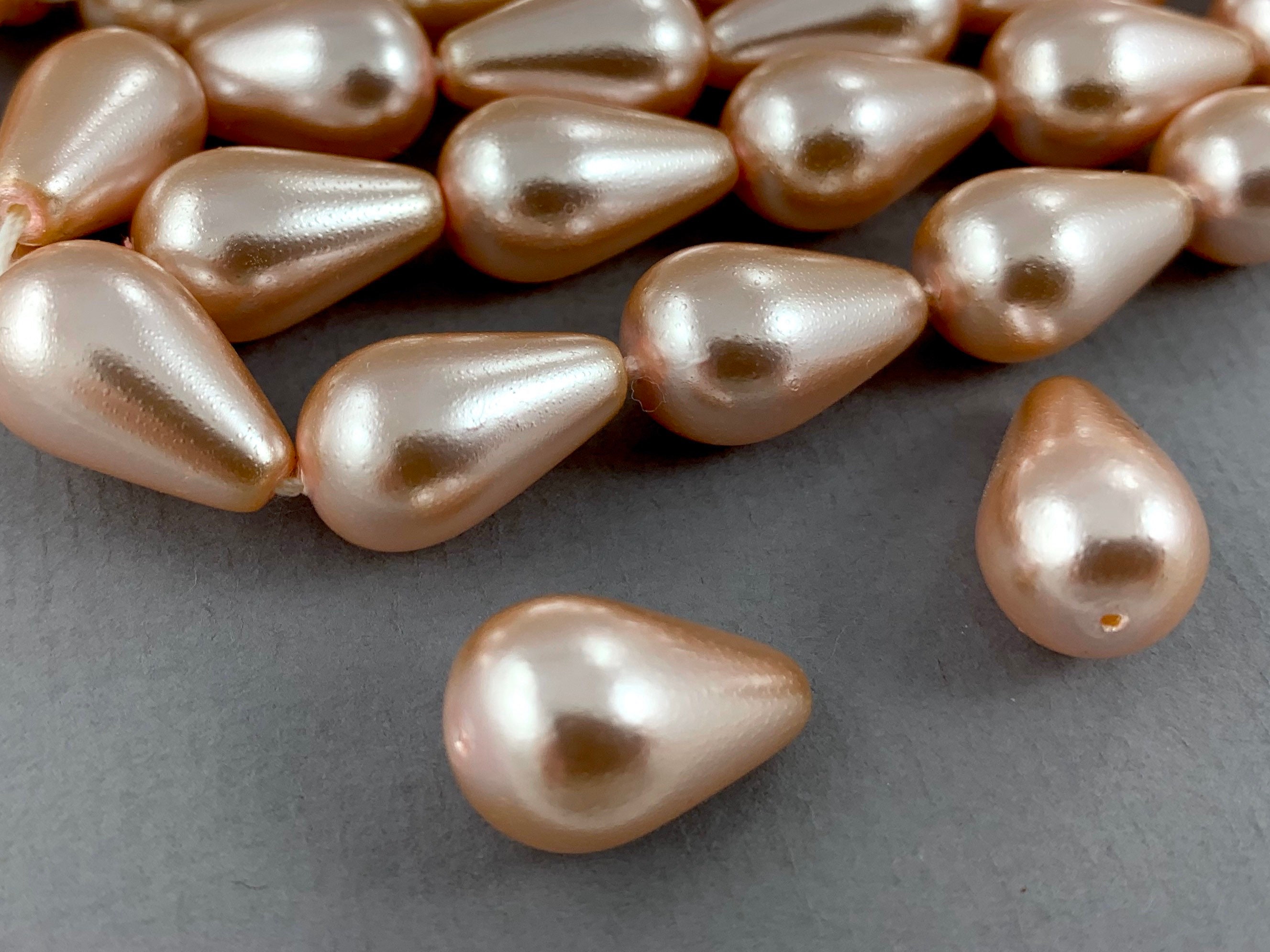 Light Rose Czech Glass Teardrop Pearl Beads, Pear, Pink, Blush - 6 or ...