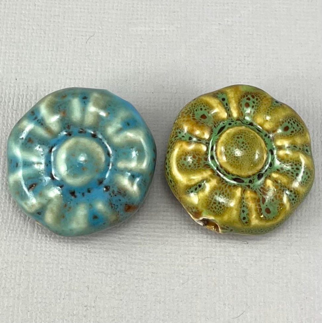 Large Ceramic Daisy Flower Bead, Sunflower, Blue, Green, Center Drilled ...