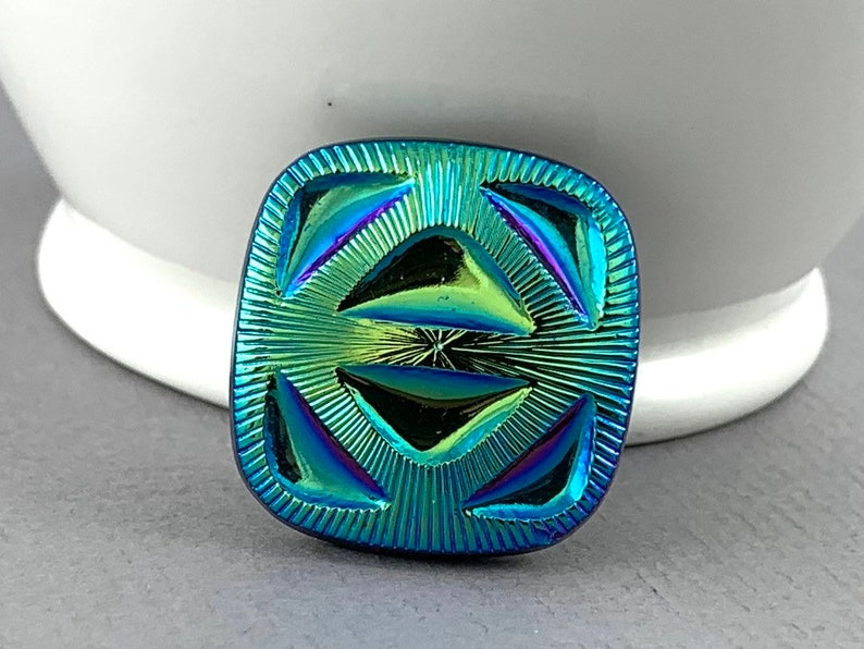 Vintage Metallic Blue Square in a Square Czech Glass Button - Etsy