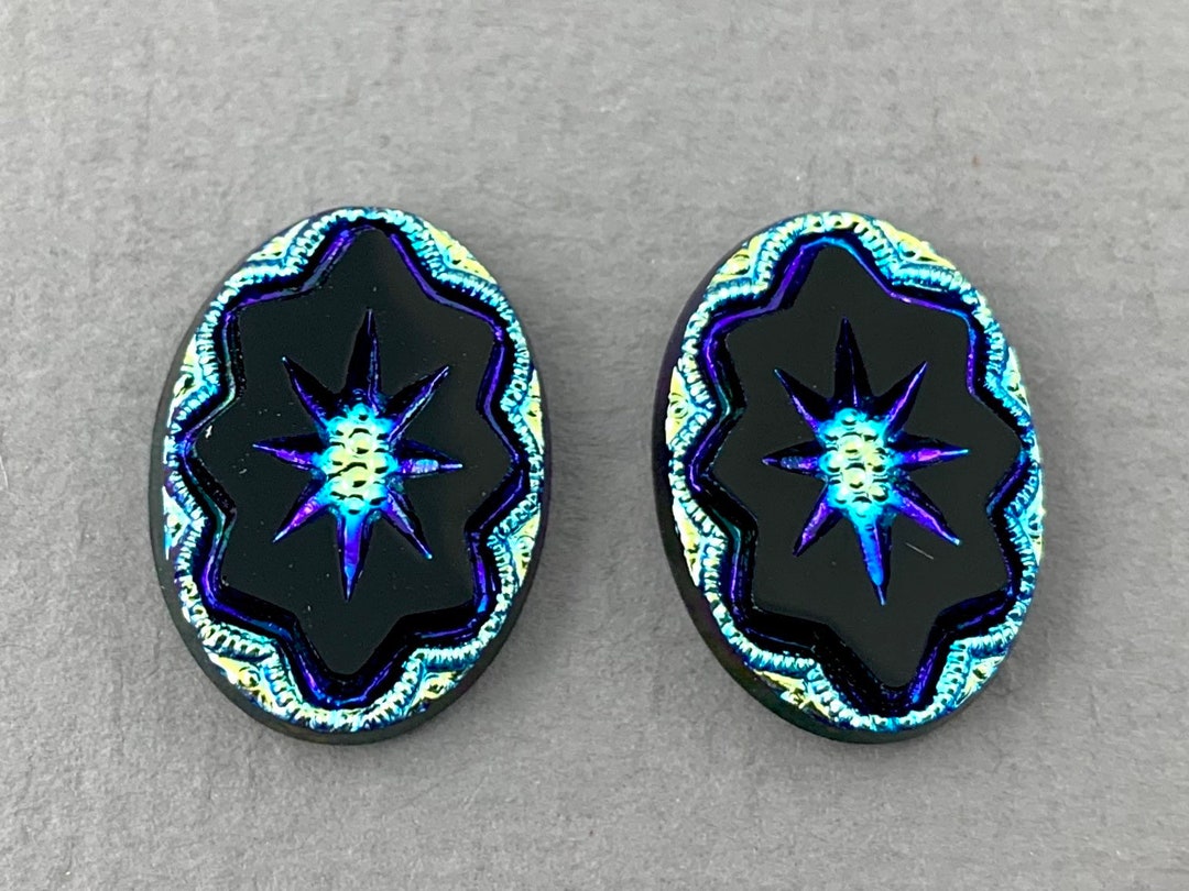 Matching Pair, Engraved Victorian Intaglio Cabochons, Aqua Blue ...