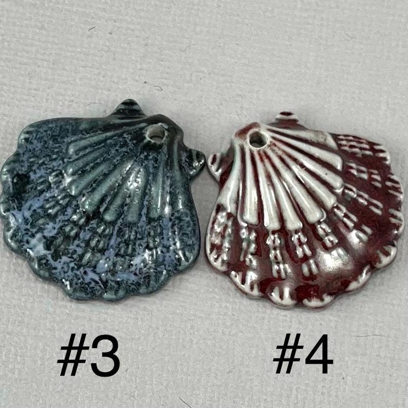 New COLORS! Large Ceramic Shell Pendant, Clam, Blue, Green, Top Drilled ...