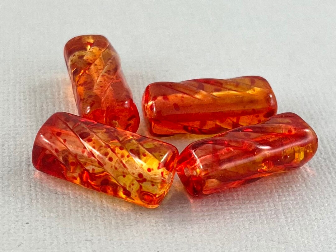 Large Acrylic Tube Beads, Orange, Speckled, Twisted Groove - 23mm X ...