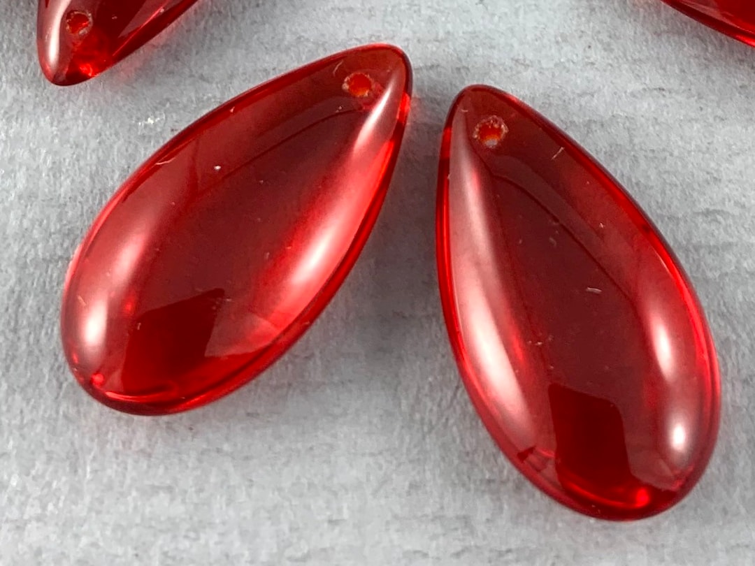 Large, Ruby Red Czech Glass Teardrop Beads, Top Drilled - 6 or 12 Pcs ...