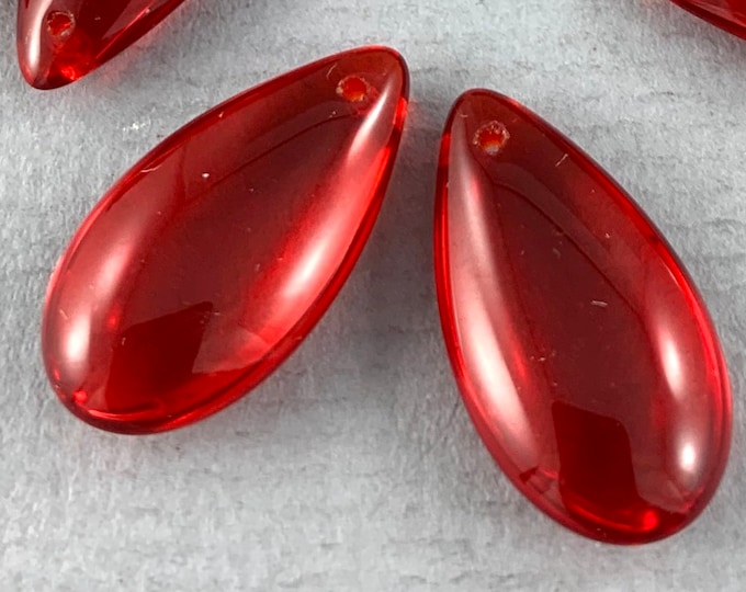 Rich Cherry Red Pressed Czech Glass Squared Teardrop Beads, Pear ...