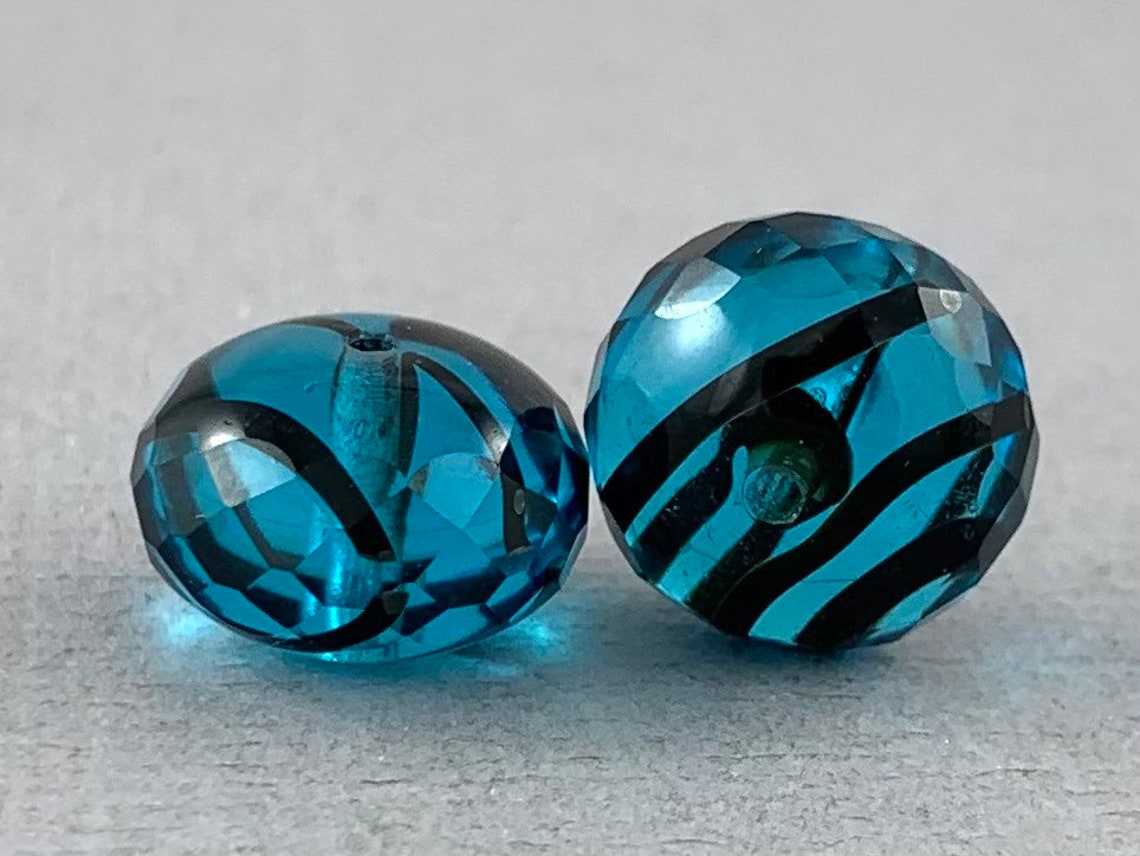 Large Transparent Czech Glass Rondel Beads Faceted Aqua - Etsy