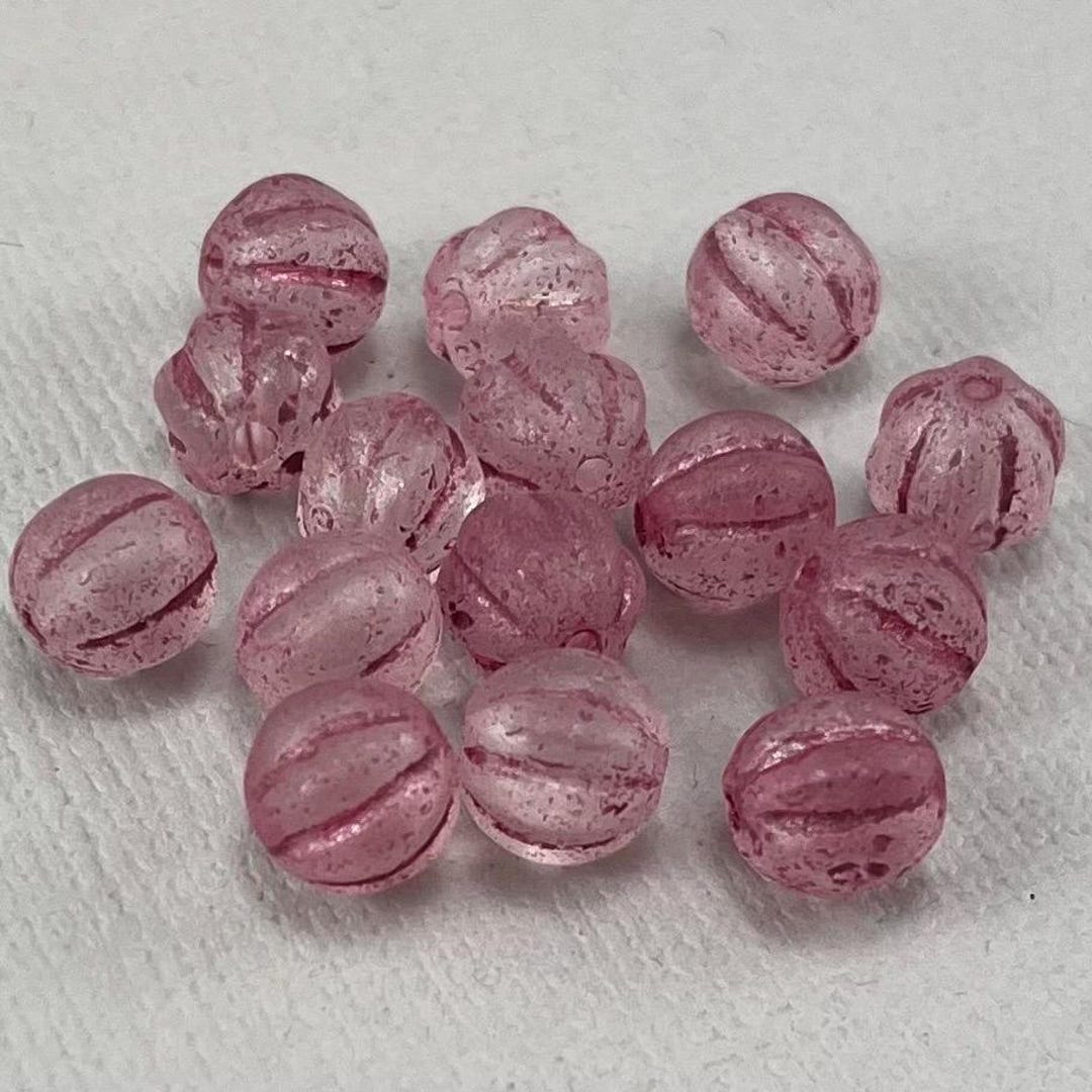 Rustic Clear Etched Melon Beads, Matte Fluted Czech Glass, Burgundy Red ...