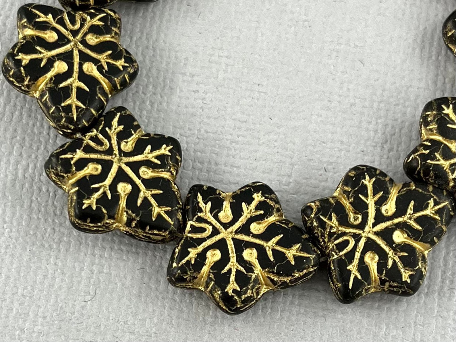 Jet Black Czech Glass Chestnut Leaf Beads, Gold or Bronze Wash, Pressed ...