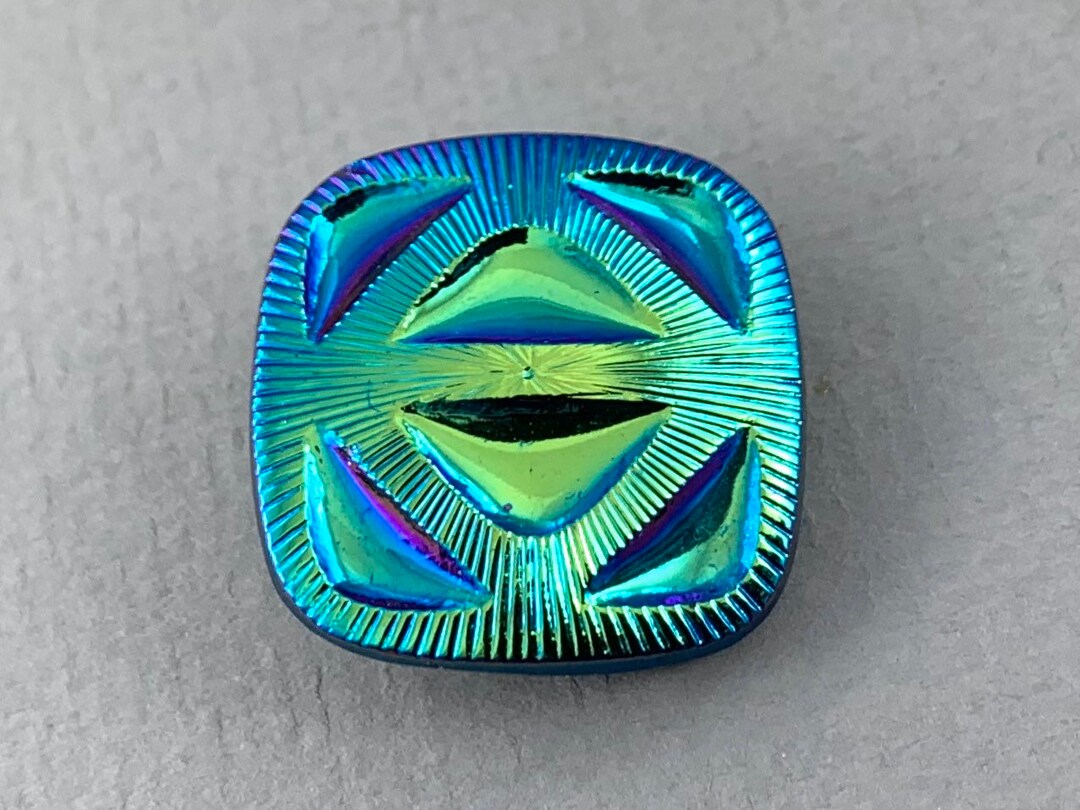Vintage Metallic Blue Square In A Square Czech Glass Button Etsy