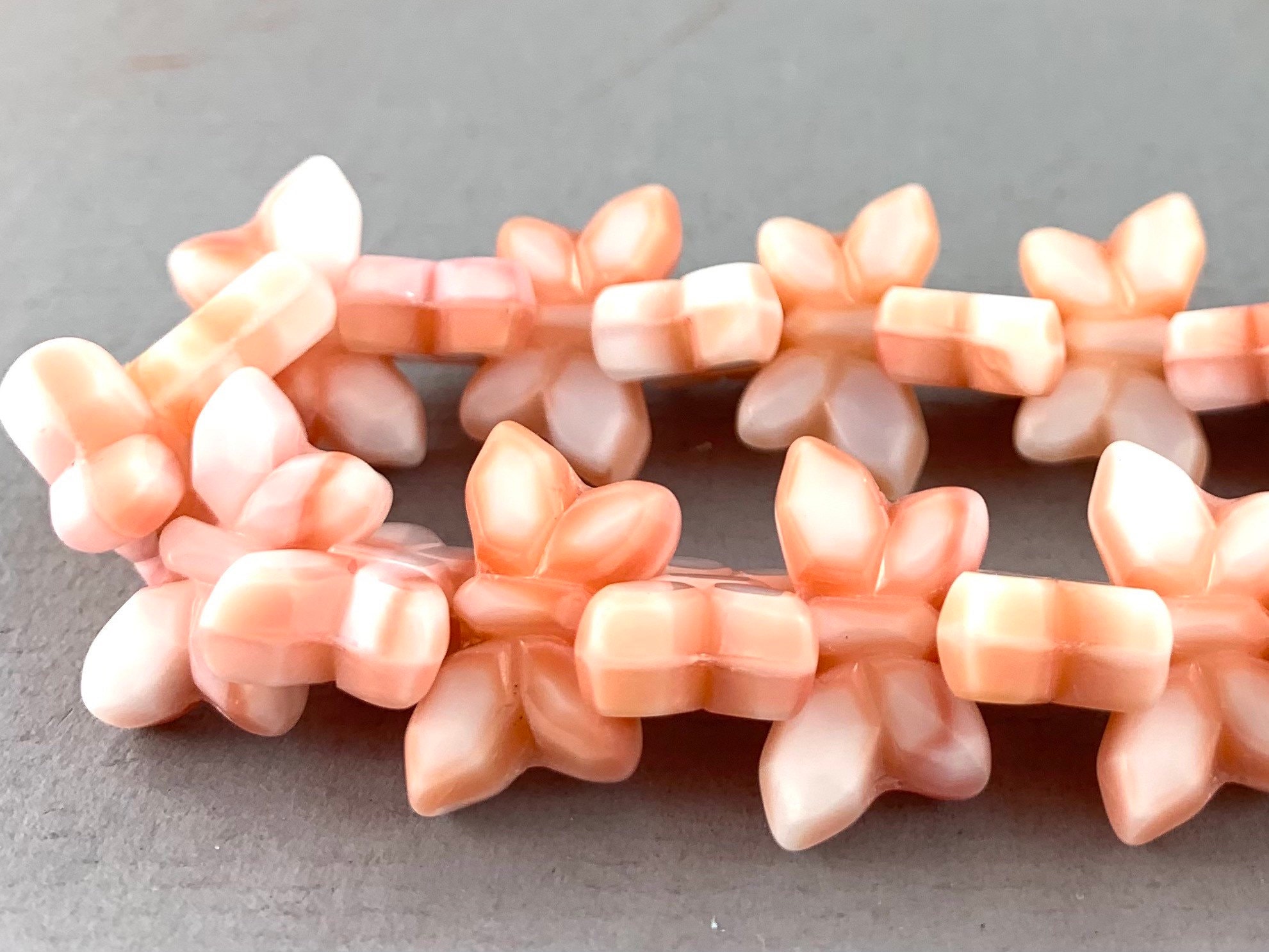 Pressed, Milky White and Salmon Pink Table Cut Czech Glass Butterfly ...