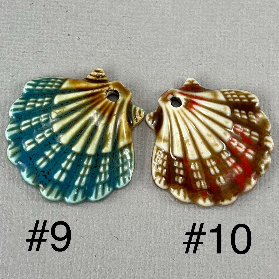 New COLORS! Large Ceramic Shell Pendant, Clam, Blue, Green, Top Drilled ...