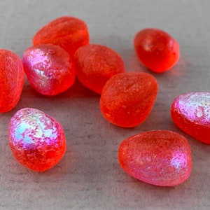 Etched Candy Red Drop Beads, Fluted Czech Glass Teardrop, Pear, Aurora ...