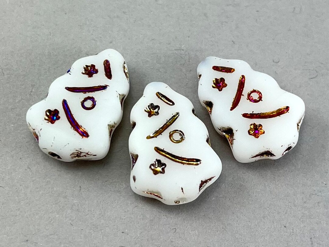 Matte White Czech Glass Christmas Tree Beads, Iris Pink Blue and Gold ...