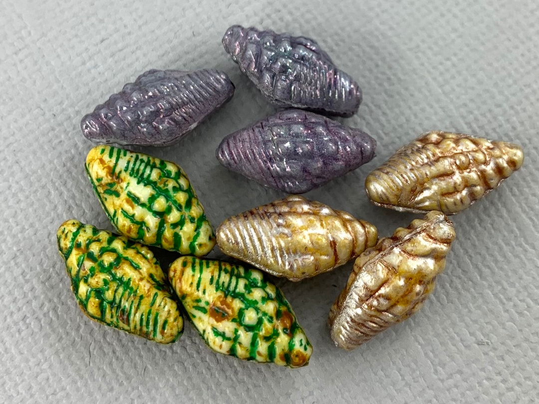 Miter Shell Beads, Seashell Czech Glass Beads, Pressed, Stone Purple ...