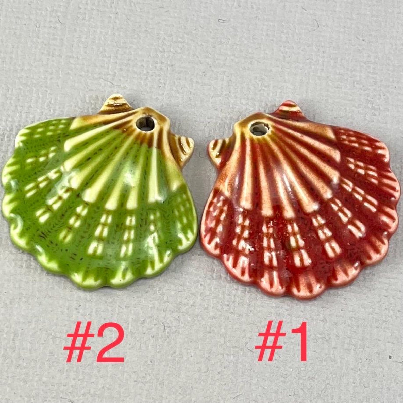 New COLORS! Large Ceramic Shell Pendant, Clam, Blue, Green, Top Drilled ...