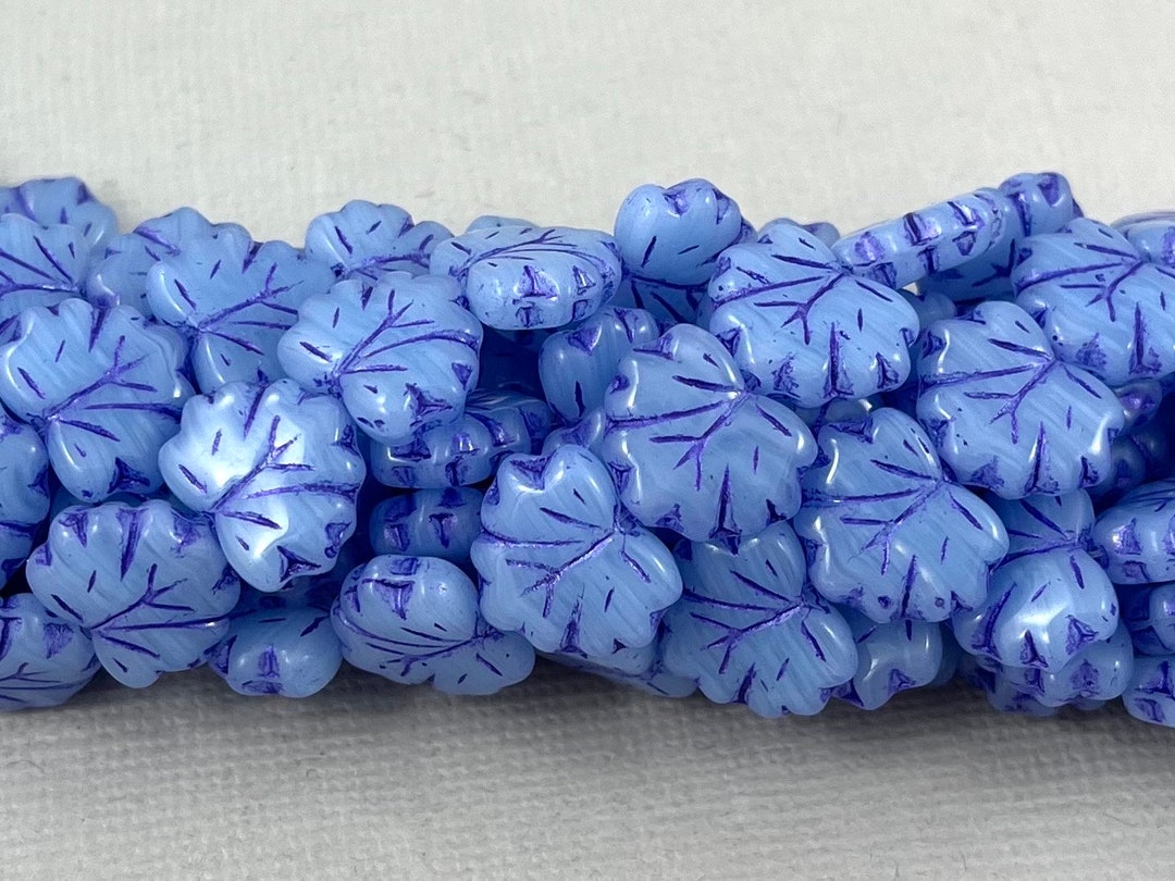 Milky Periwinkle Blue Czech Glass Maple Leaf Beads, Pressed Beads ...