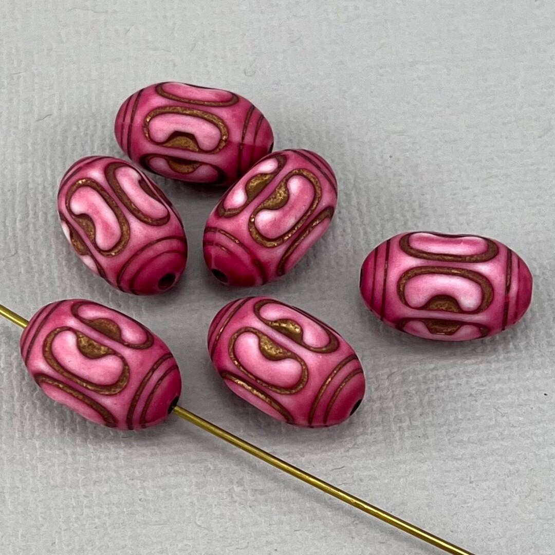 Moroccan Etched Oval Acrylic Beads, Bright Pink and Bronze, Vintage ...