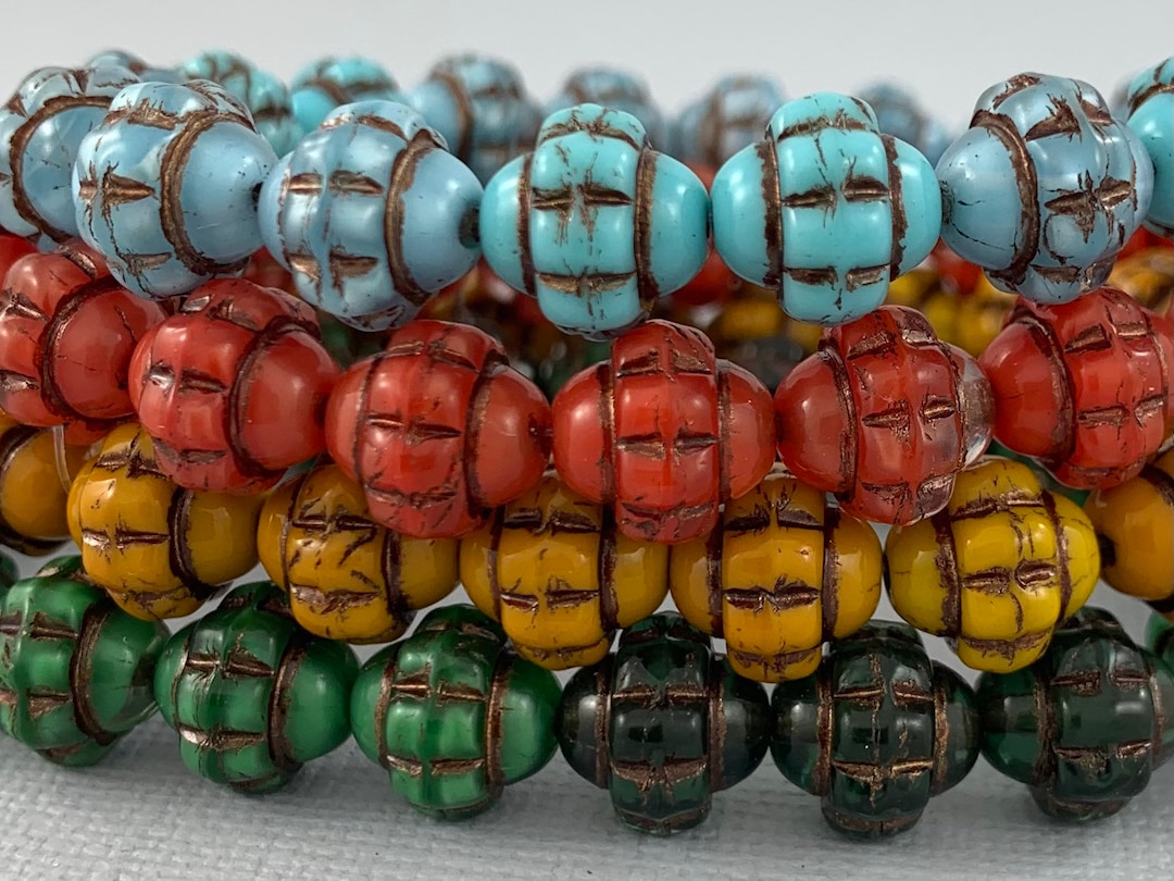 Saturn Bead Mix, Pressed Czech Glass Beads, Metallic Bronze Detail ...