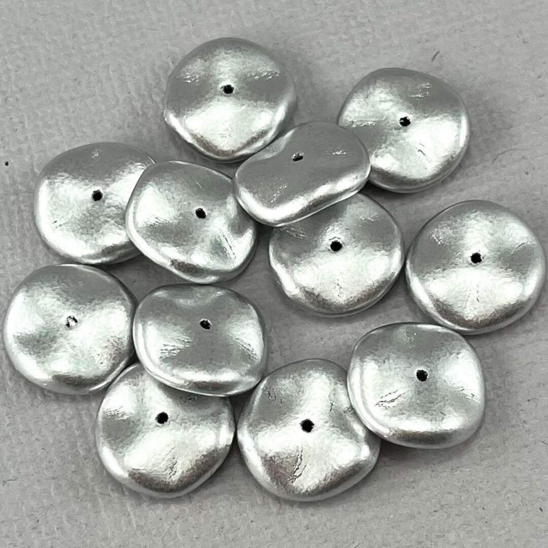 Matte Metallic Silver Ripple Beads, Pressed Czech Glass Disk, Textured ...
