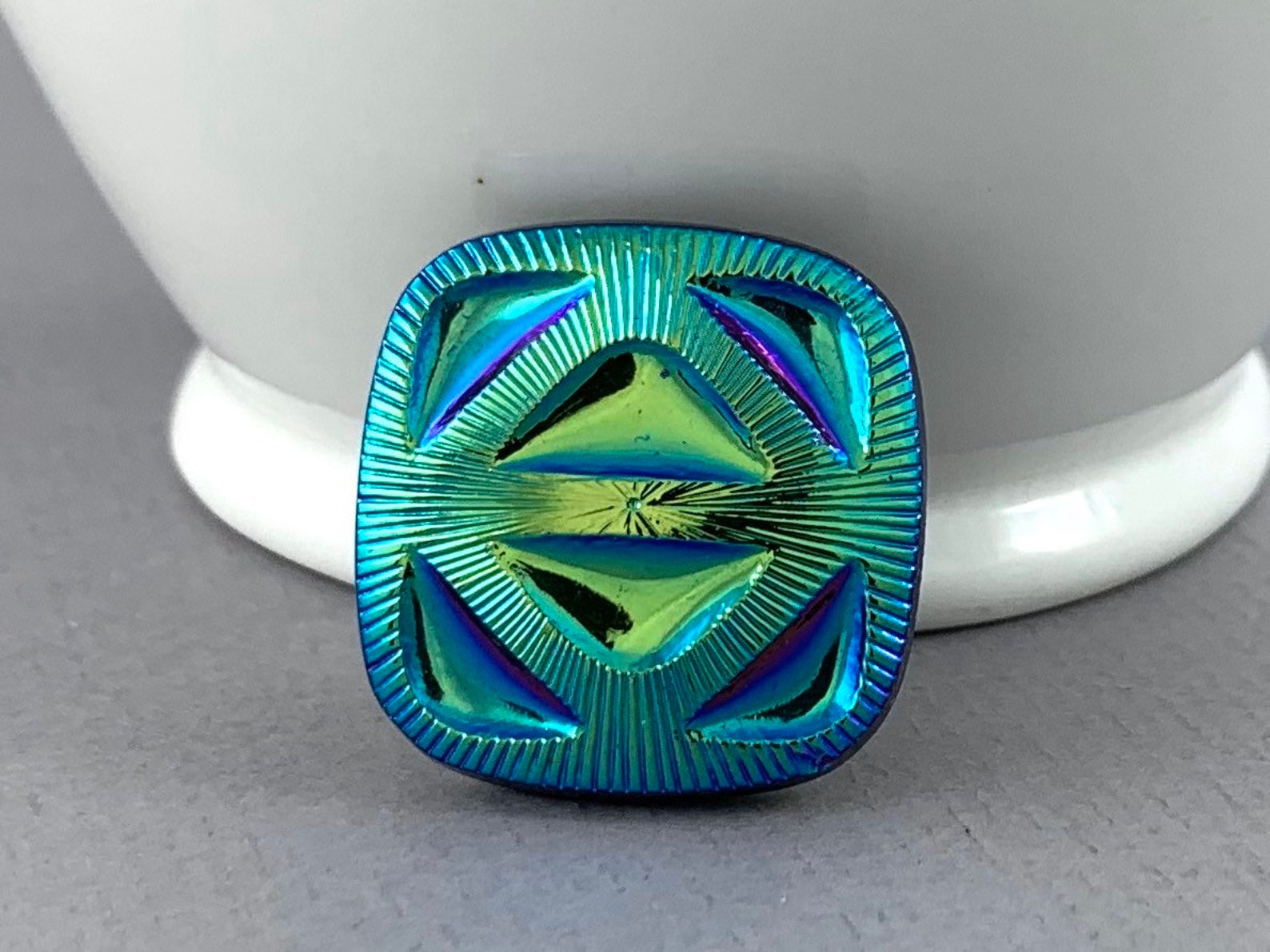 Vintage Metallic Blue Square in a Square Czech Glass Button - Etsy