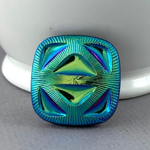 Vintage Metallic Blue Square in a Square Czech Glass Button - Etsy