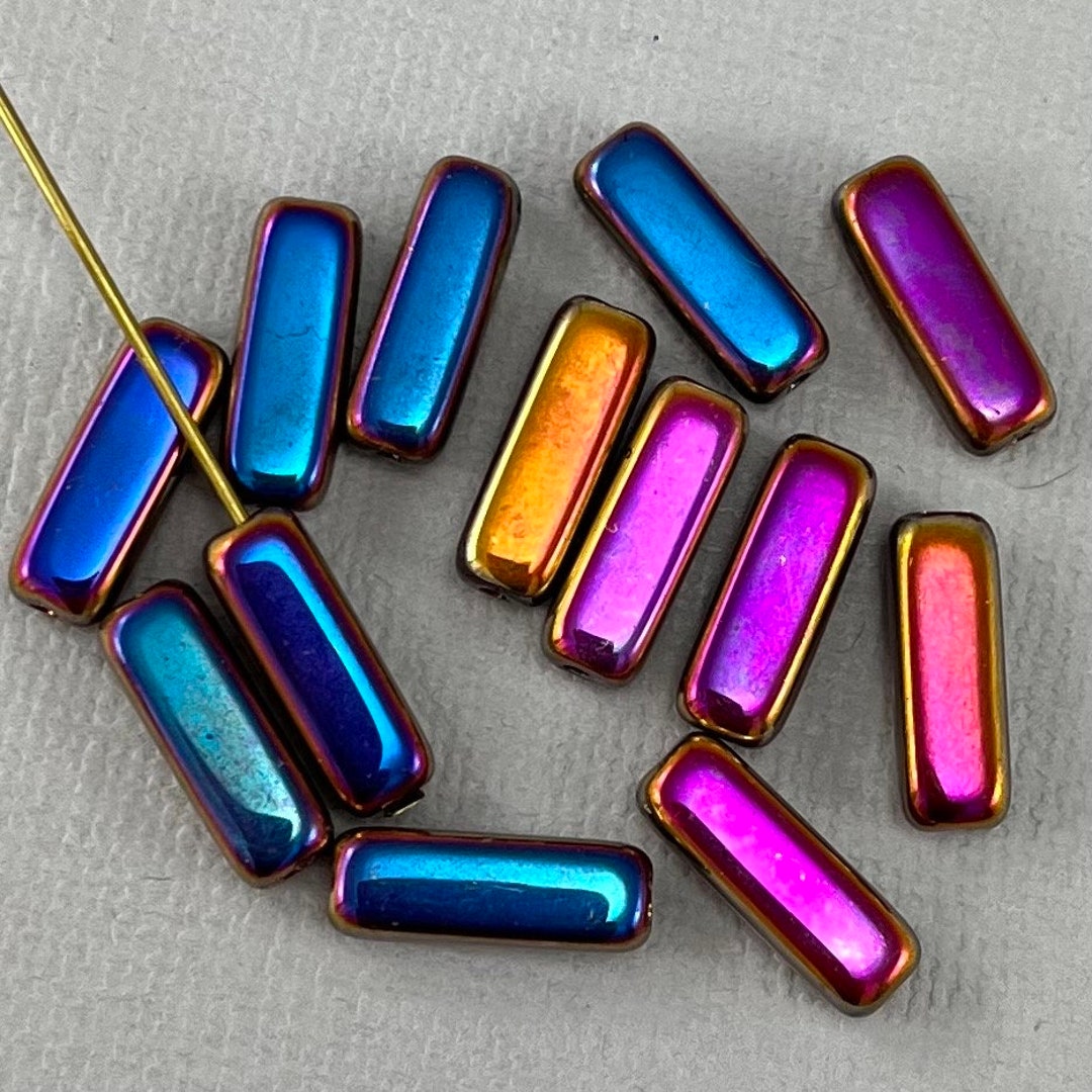 Iris Blue Czech Glass Rectangle Shaped Beads, Tube, Stick Beads, Pink ...