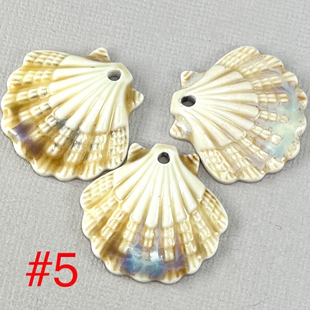 New COLORS! Large Ceramic Shell Pendant, Clam, Blue, Green, Top Drilled ...