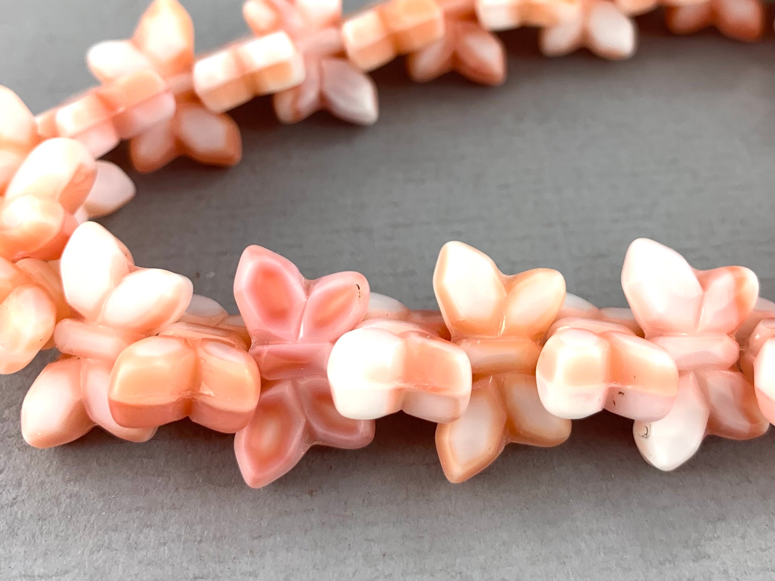 Pressed, Milky White and Salmon Pink Table Cut Czech Glass Butterfly ...