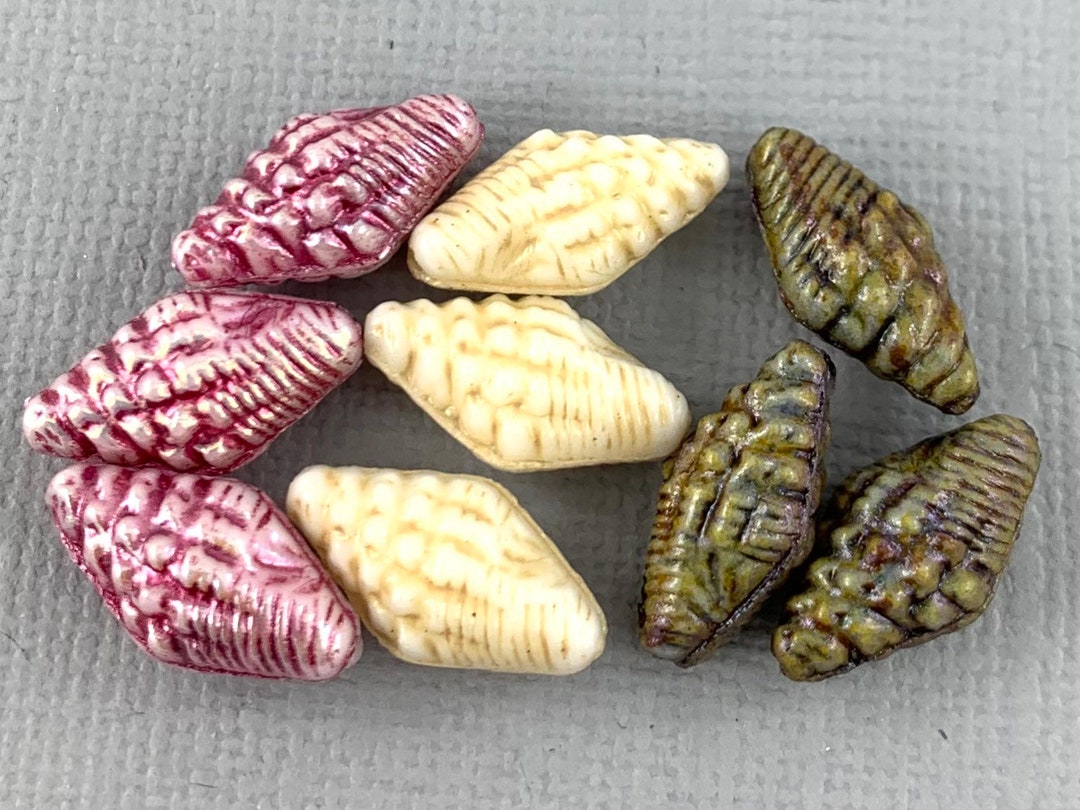 Miter Shell Beads, Seashell Czech Glass Beads, Pressed, Pink Aurora ...