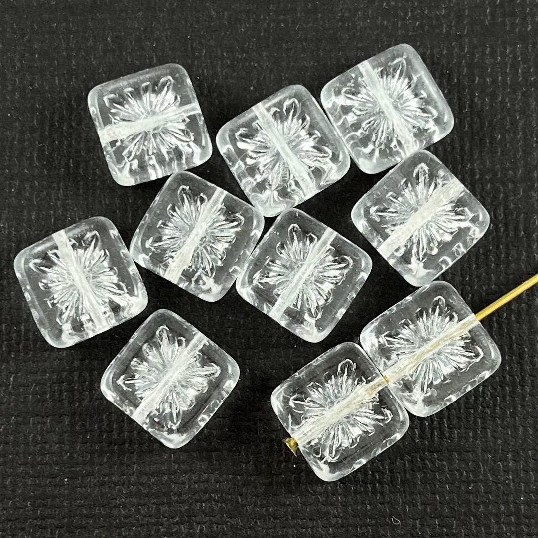 Transparent Crystal Clear Square Kiwi Beads, Czech Glass, Starburst ...