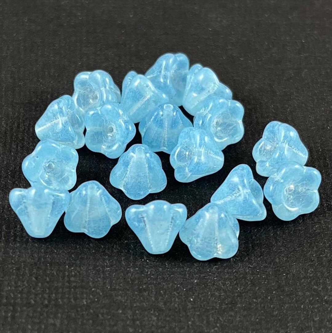 Gummy Blue Czech Glass Five Petal Bell Flower Beads, Bells - 20 Pcs ...