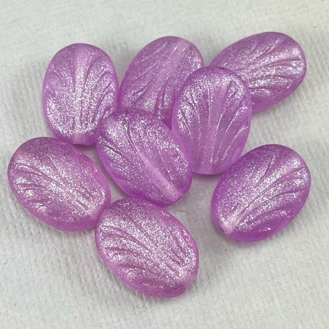 Frosted Purple Czech Glass Art Deco Lily Flower Focal Beads, Shell ...