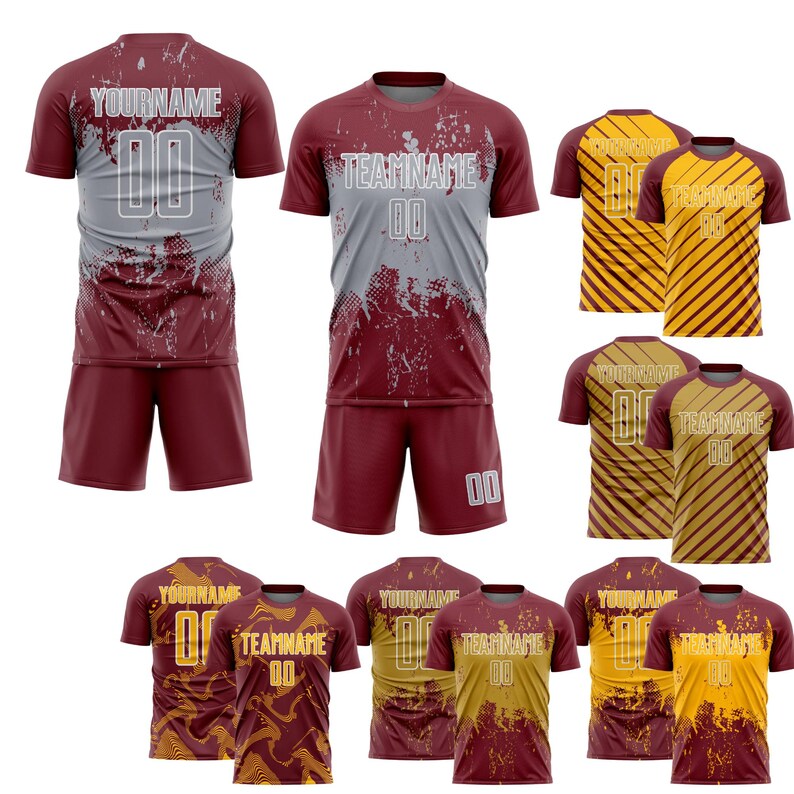 Custom Maroon Gold Soccer Jersey and Shorts Set, Personalized Team Name ...