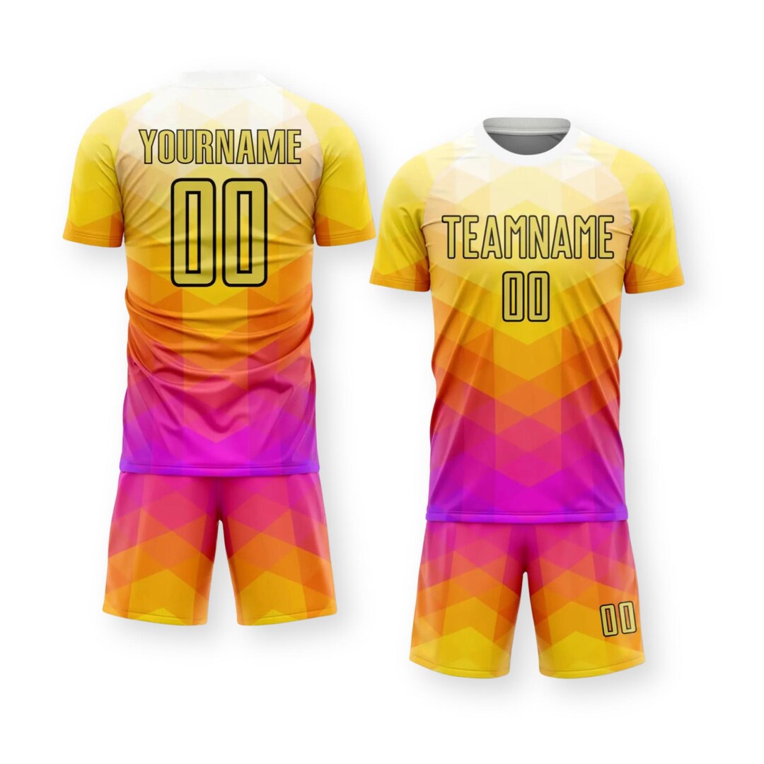 Custom Gradient Soccer Jersey Set Yellow Orange Pink, Personalized Team ...