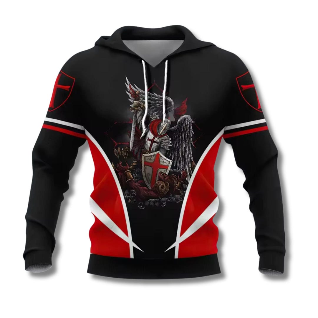 Medieval Knight Armor 3D Print Hoodie, Crusader Angel Shield Graphic ...