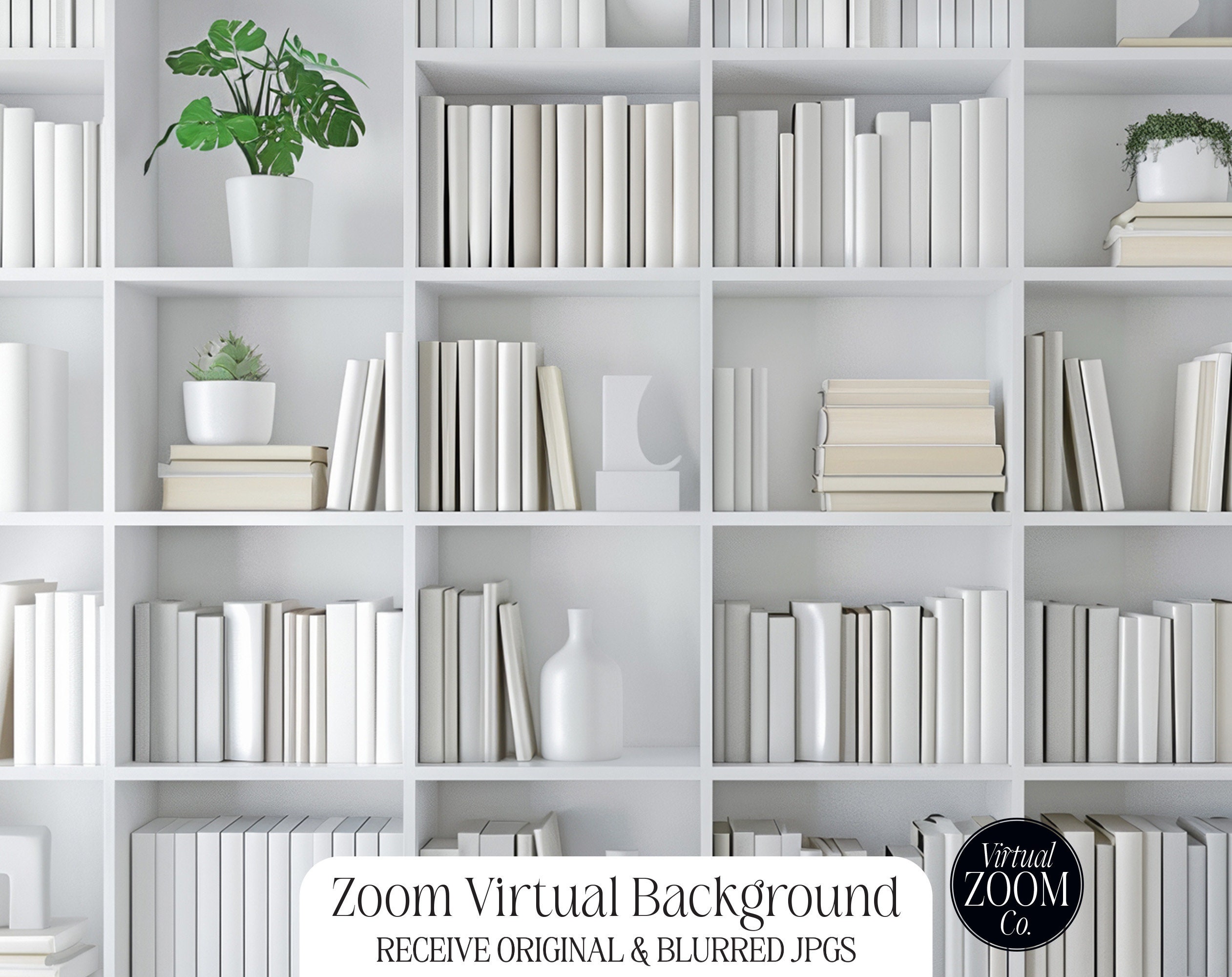 Zoom Background White Bookshelf With Plants Virtual Background ...