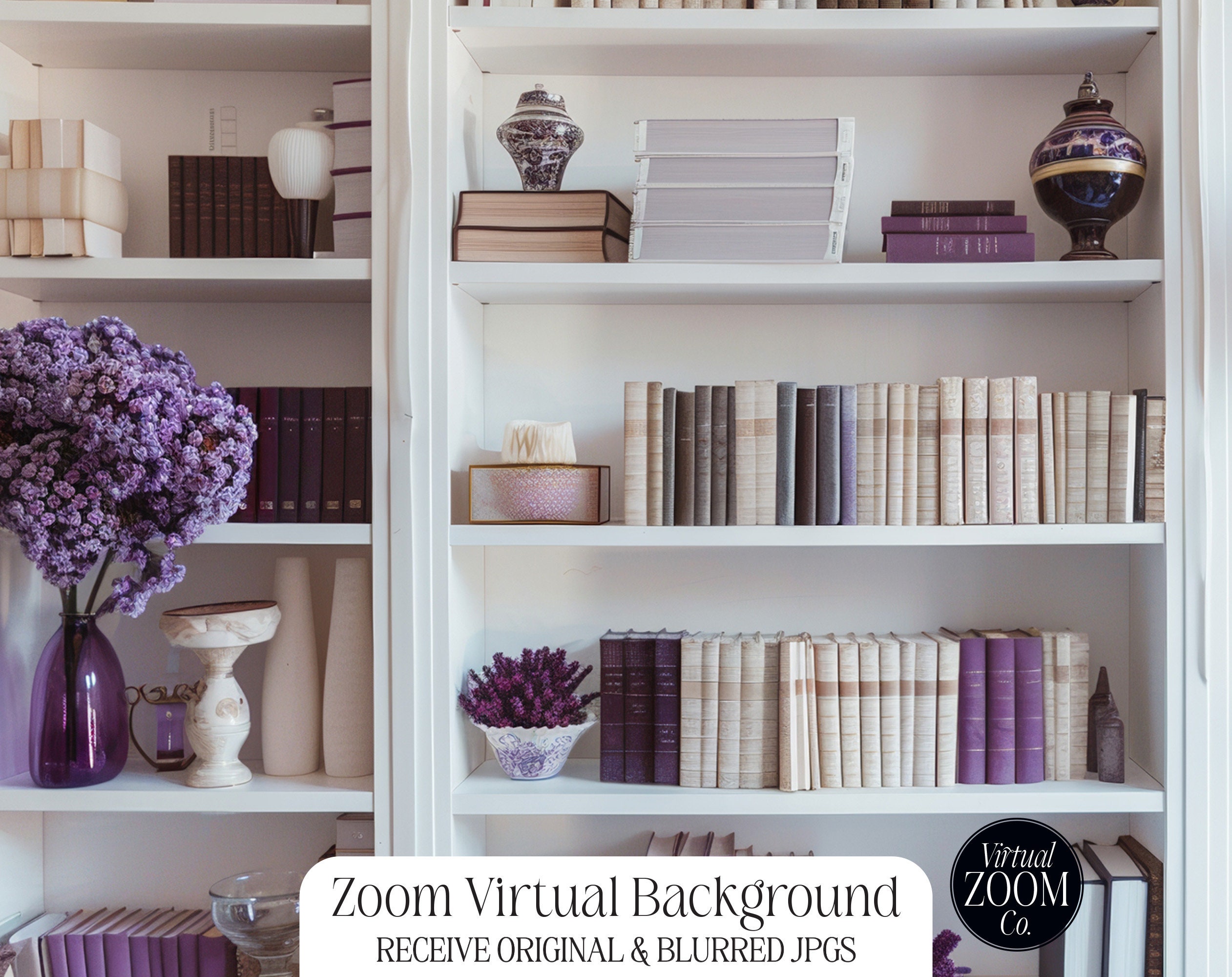 Zoom Background Purple Bookshelf Virtual Background Digital Background ...
