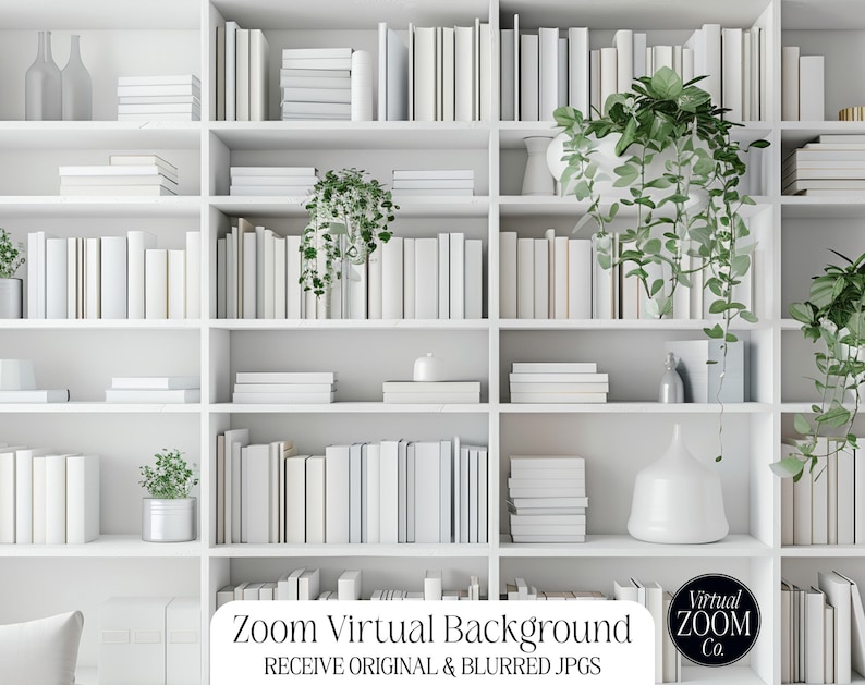 Zoom Background White Bookshelf Virtual Background Bookshelf for Zoom ...