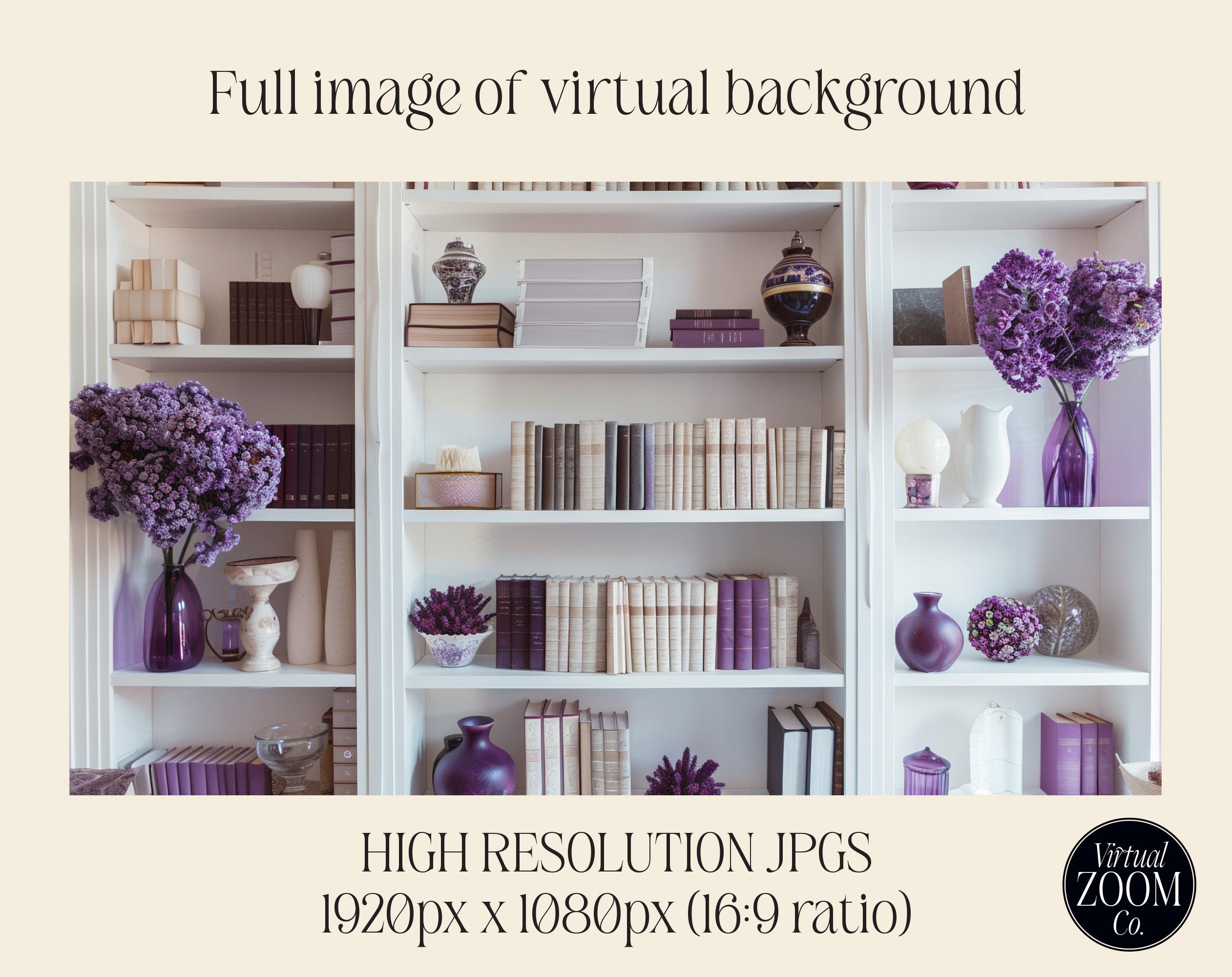 Zoom Background Purple Bookshelf Virtual Background Digital Background ...