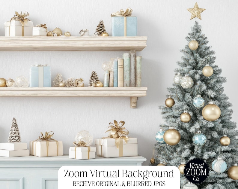 Christmas Zoom Background Blue Shelving Background Virtual Background ...