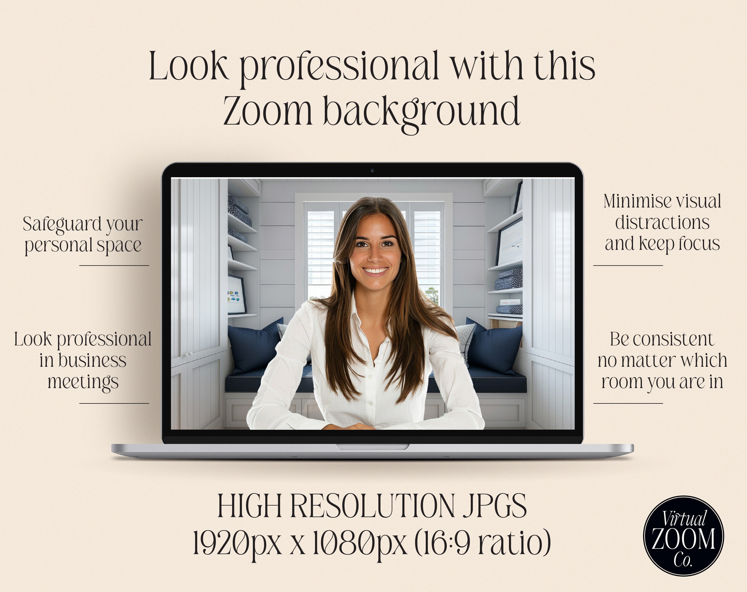 Zoom Background Coastal Hamptons Beach Zoom Window Seat Navy Summer ...